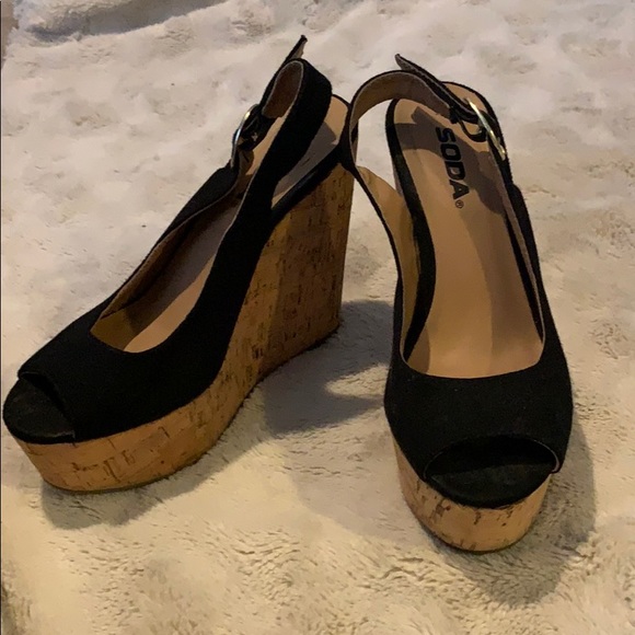 Soda | Shoes | Open Toe Black Wedges Size 6 | Poshmark